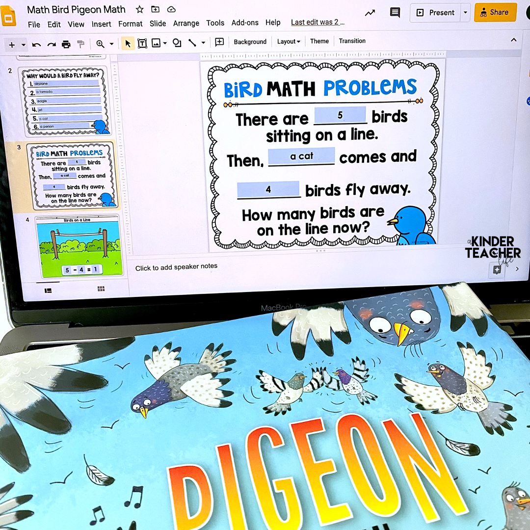 Pigeon Math Book Review and Subtraction Activity - A Kinderteacher Life